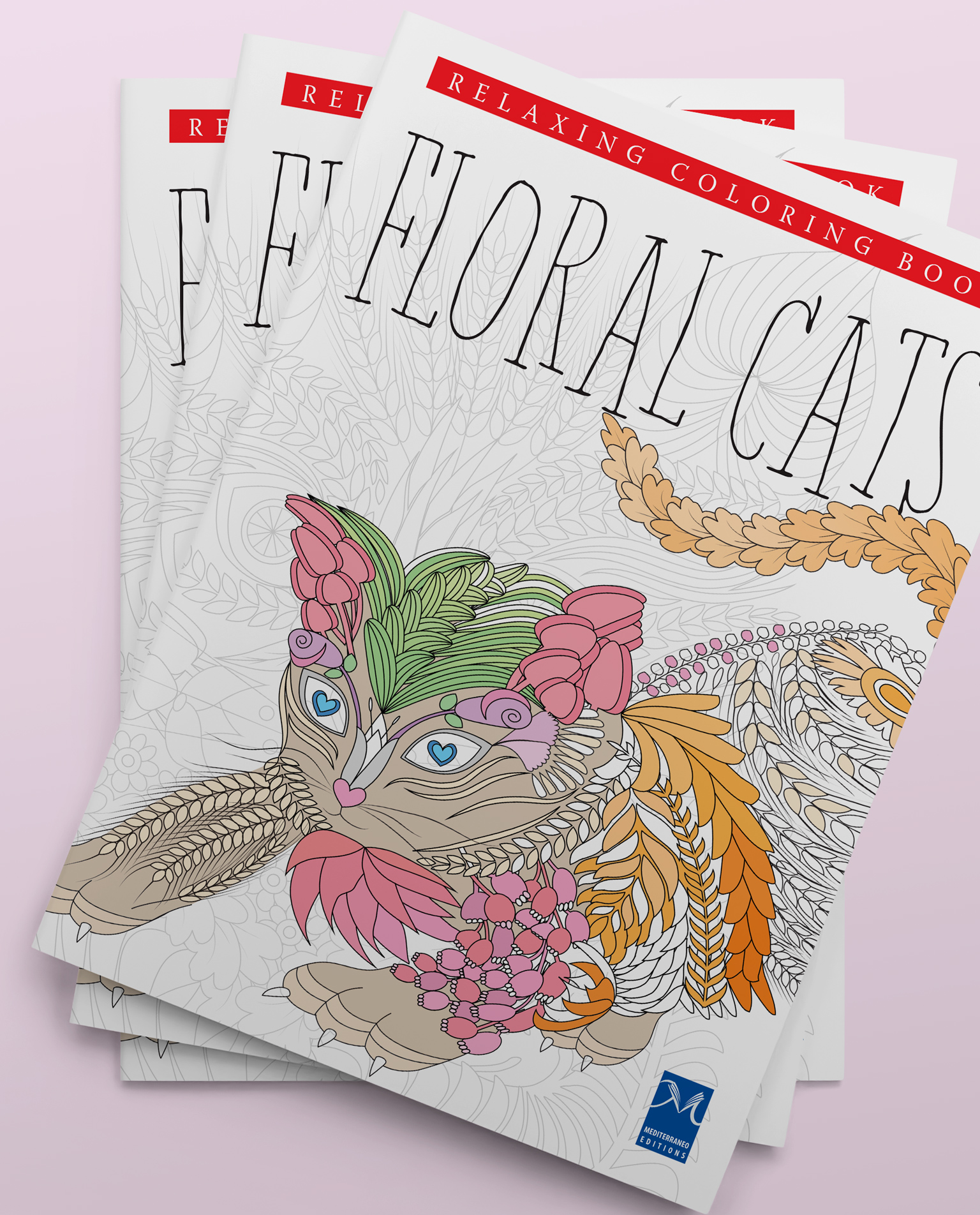 Coloring book with floral cats print | Mediterraneo