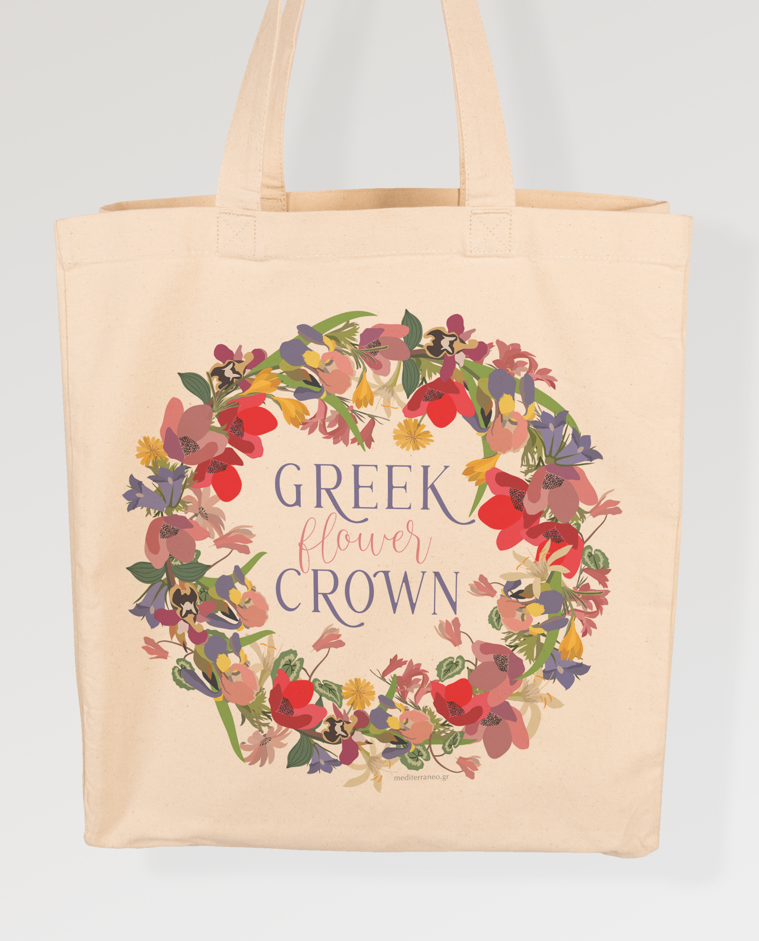 Canvas bag with Greek flower crown print by Mediterraneo