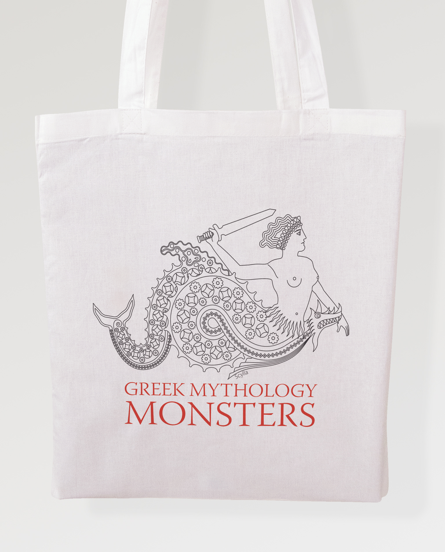 Cotton bag Greek Mythology Monsters Skylla print by Mediterraneo