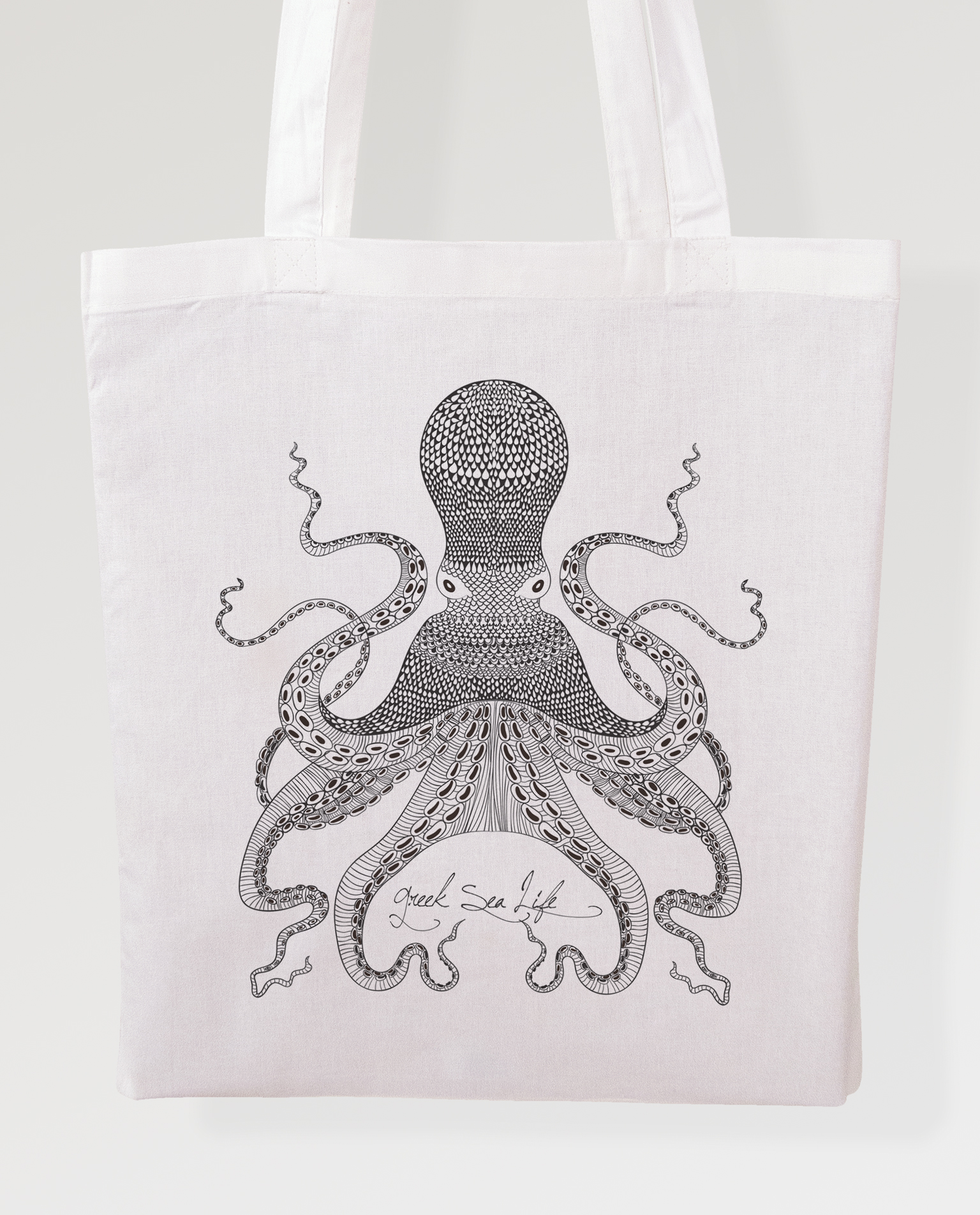 Cotton bag with Greek sealife - octopus print by Mediterraneo