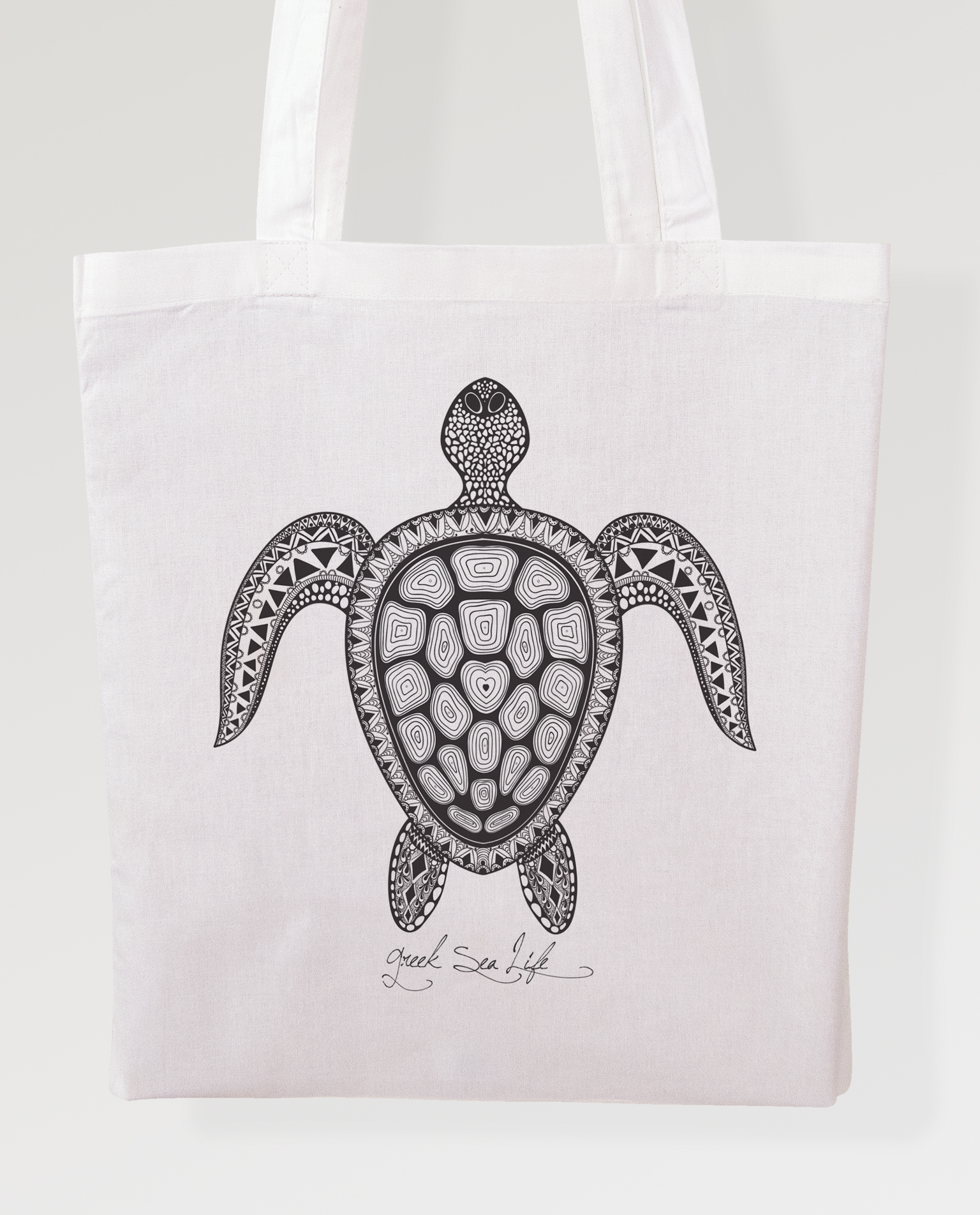 Cotton bag with Greek sealife - turtle print by Mediterraneo